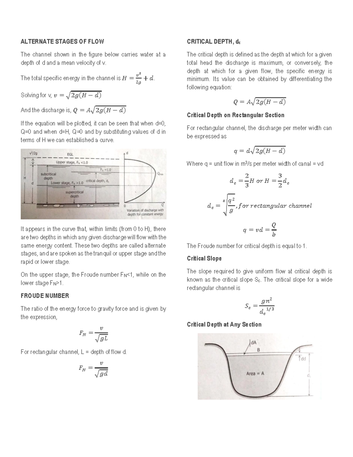 CEST 2 Activity: Understanding Alternate Stages of Flow Critical Depth ...