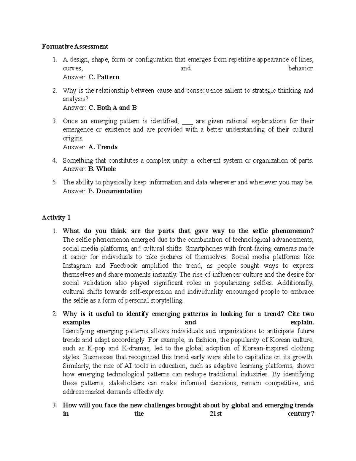 Formative Assessment - Module answers - Formative Assessment 1. A ...