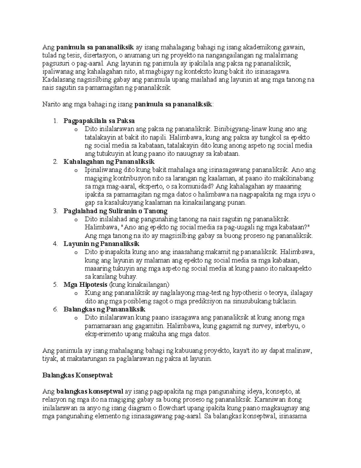 Balangkas Konseptwal sa Pananaliksik: Pagsusuri at Aplikasyon - Studocu