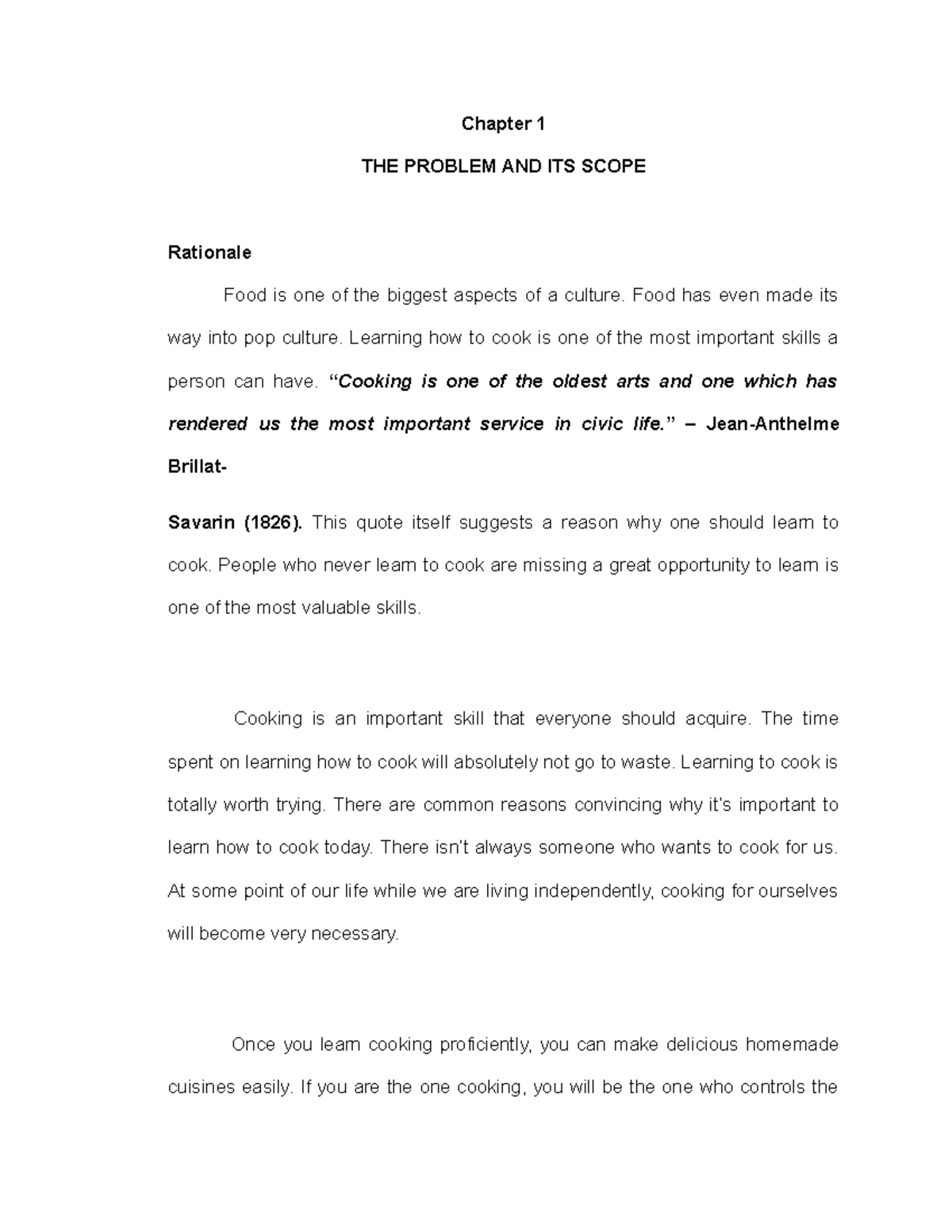 Rationale - it is a study - Chapter 1 THE PROBLEM AND ITS SCOPE Rationale Food is one of the ...