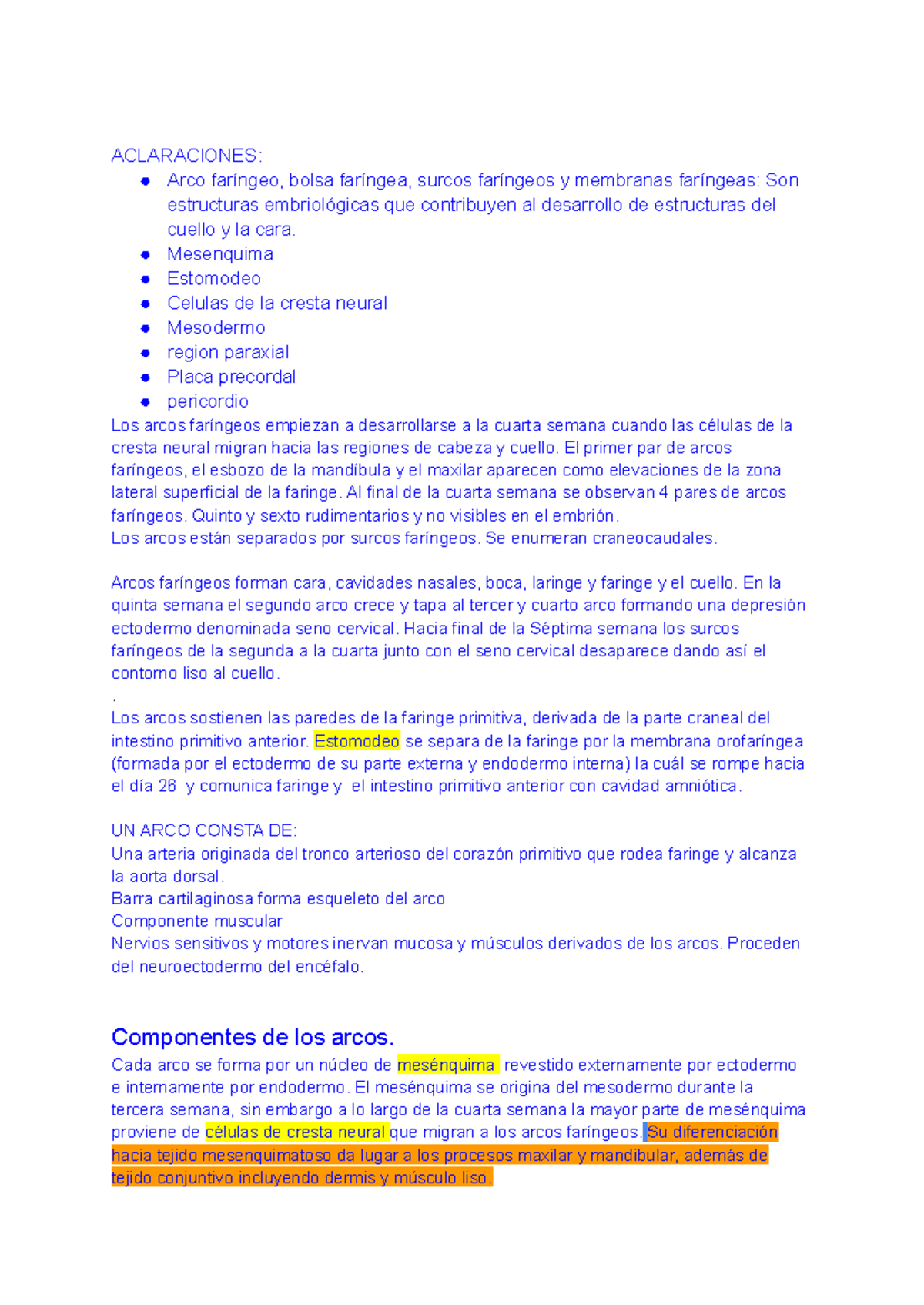 Resumen de Embriología: Arcos y Estructuras Faríngeas - Studocu