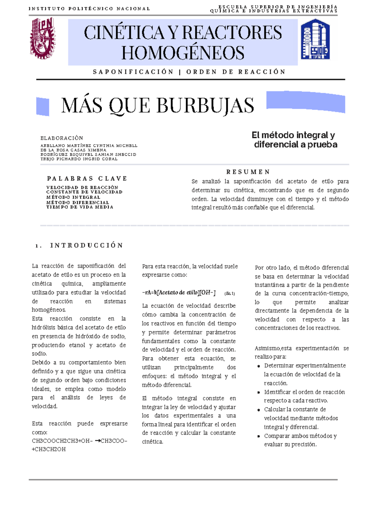 P2. CINÉTICA - Análisis de Saponificación y Métodos Cinéticos - Studocu