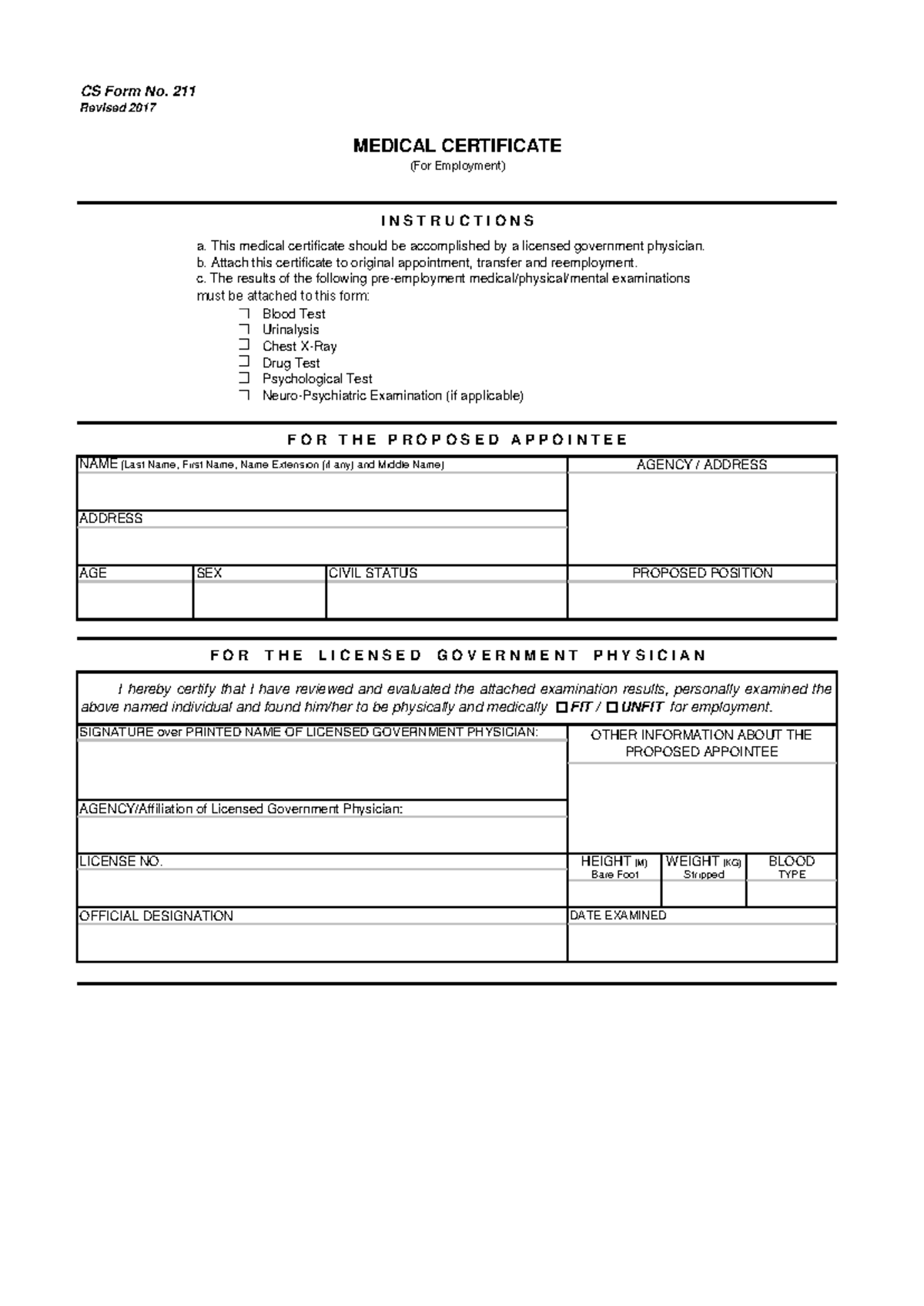 Enclosure-No.-7-CSC-Form-No. 211-Medical Certificate - CS Form No. 211 ...