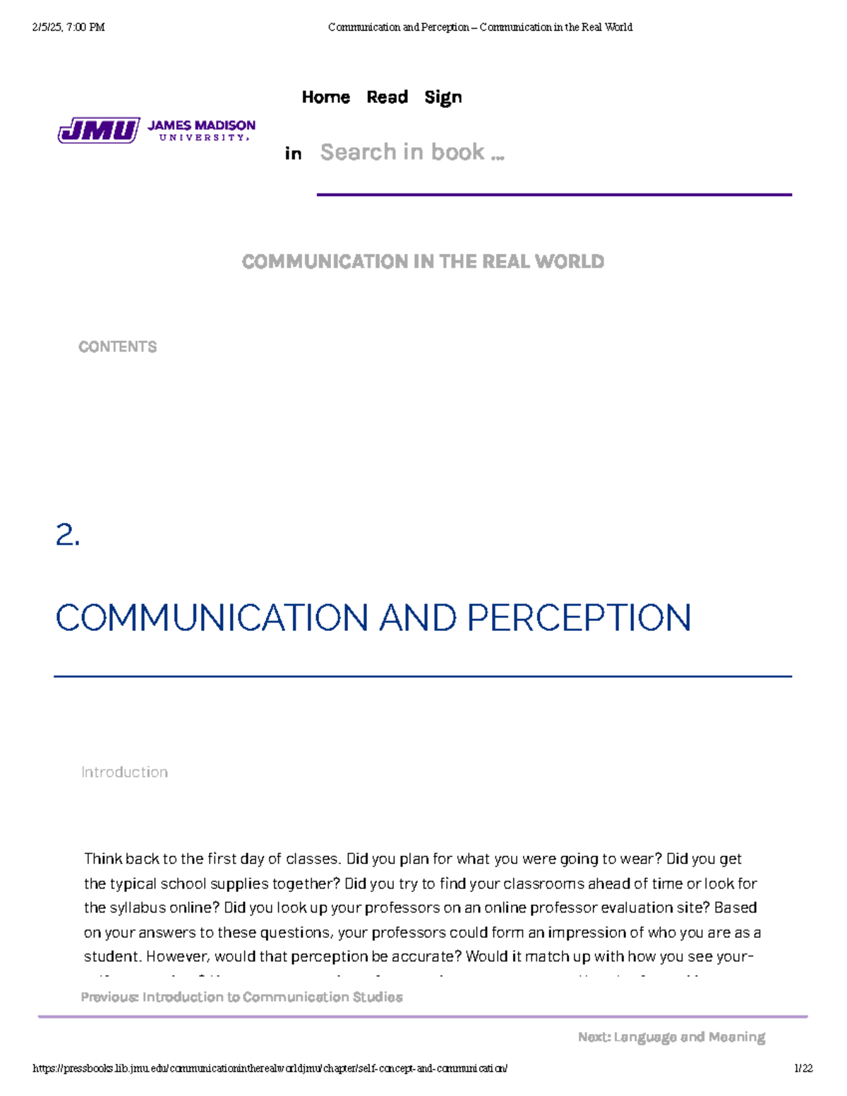 Communication and Perception: Understanding Self-Concept and ...