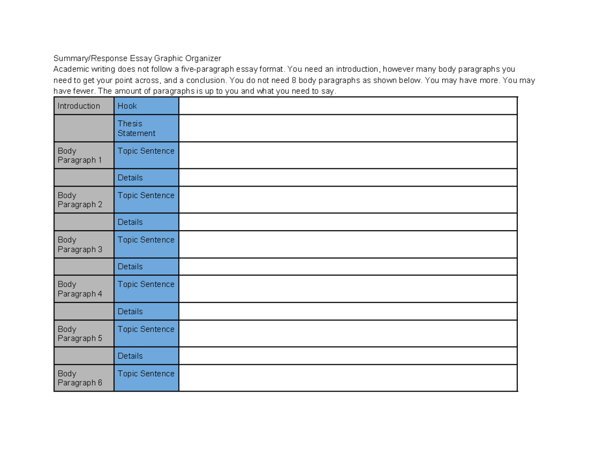 Summary/Response Essay Graphic Organizer Guide - Studocu