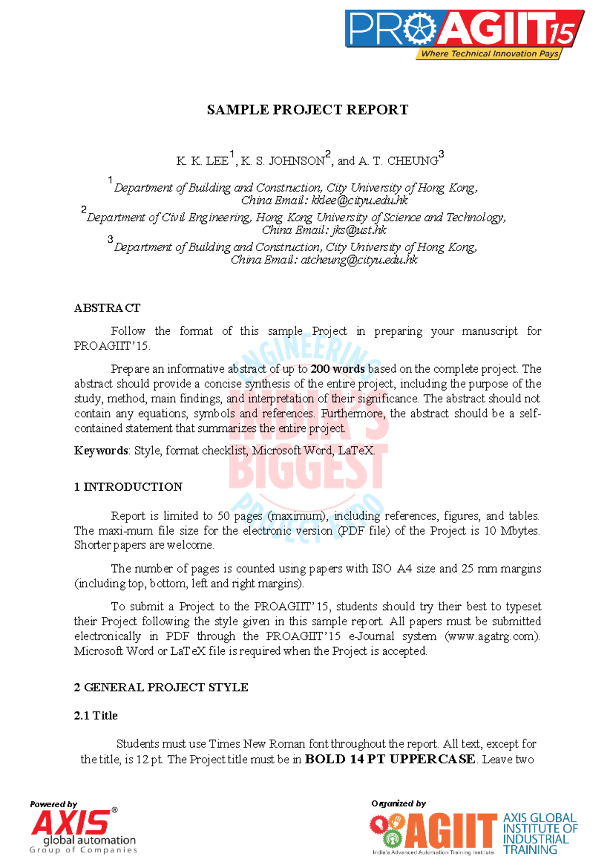 Proagiit'15 Project Report Sample Format - SAMPLE PROJECT REPORT K. K ...