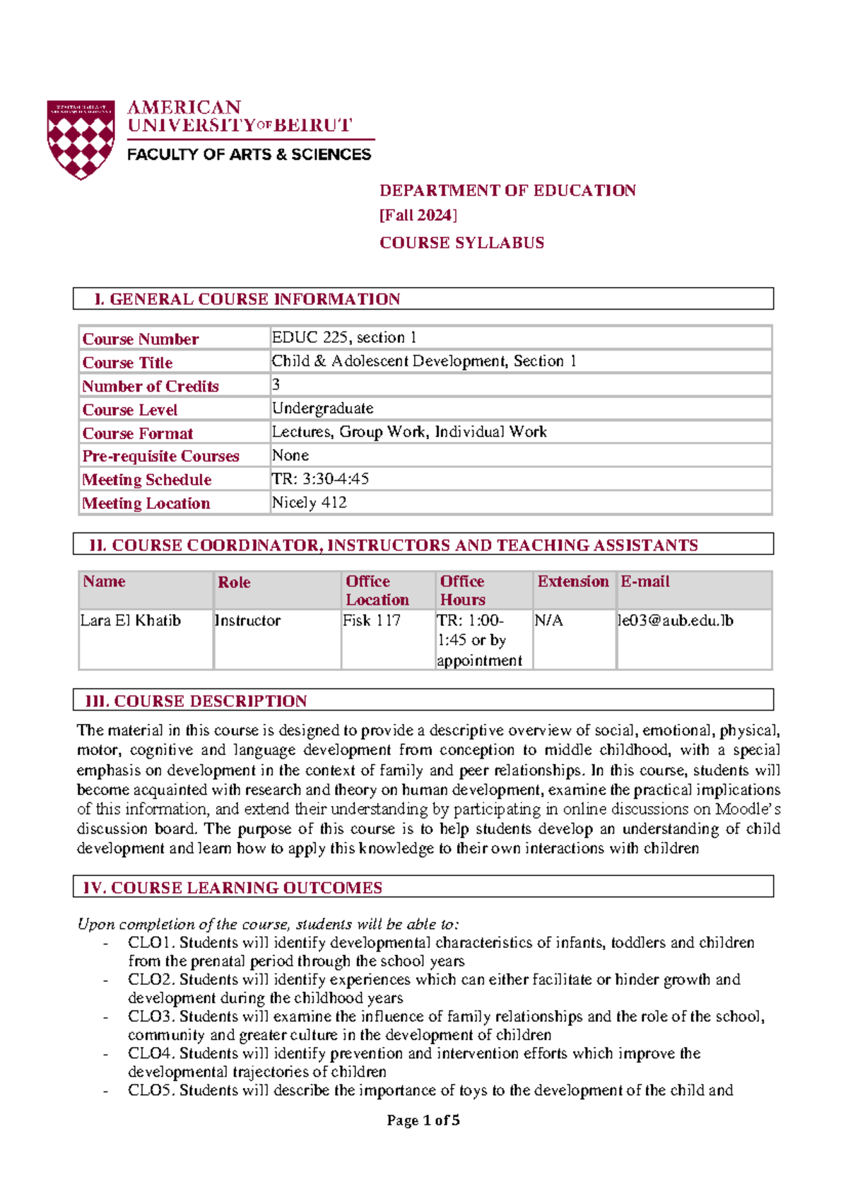 EDUC 225 Syllabus: Child Adolescent Development Overview and Policies ...