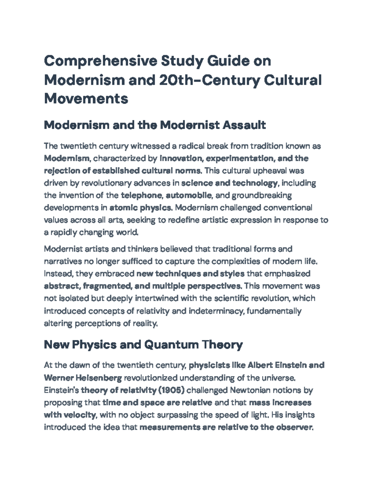 Comprehensive Study Guide: Modernism & 20th-Century Movements - Studocu