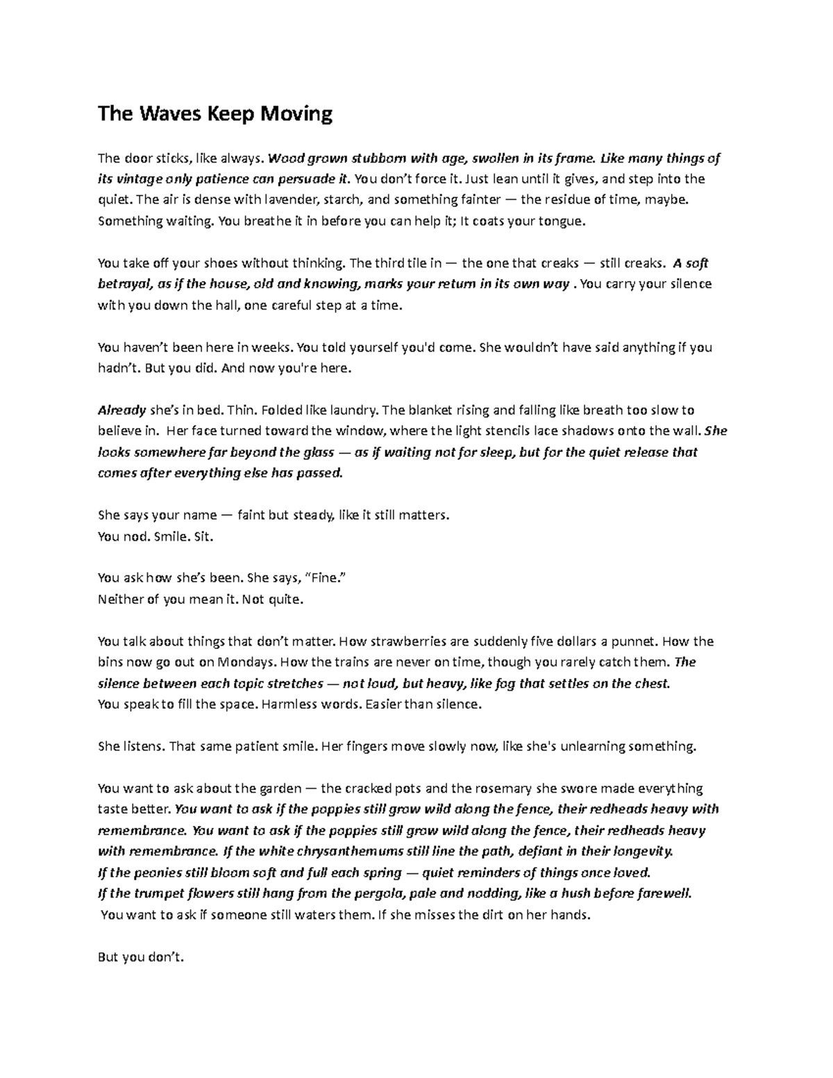 Module C English Standard Imaginative Piece: The Waves Keep Moving ...