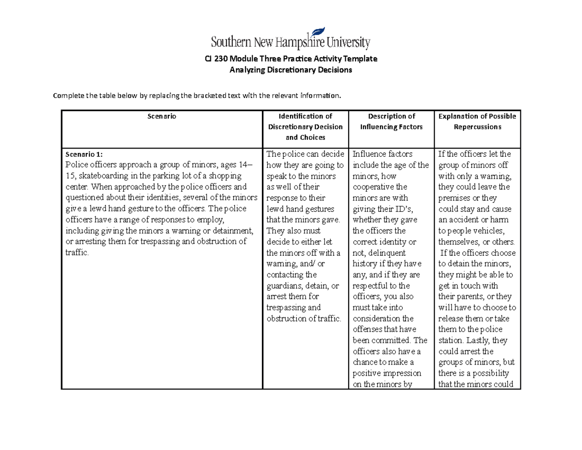 CJ 230 Module Three Practice Activity Template - CJ 230 Module Three ...