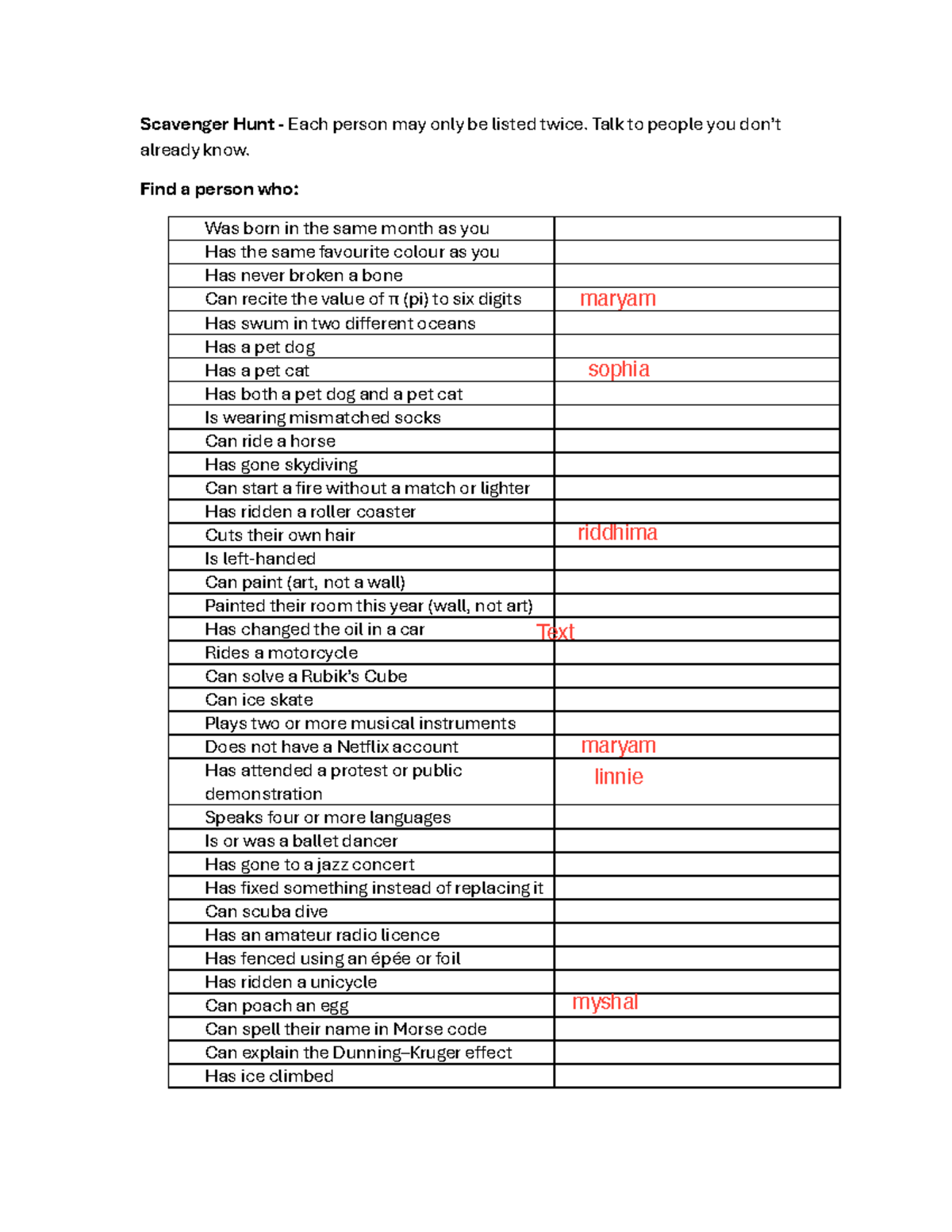 Scavenger Hunt Activity - Fun Challenges and Tasks - Studocu
