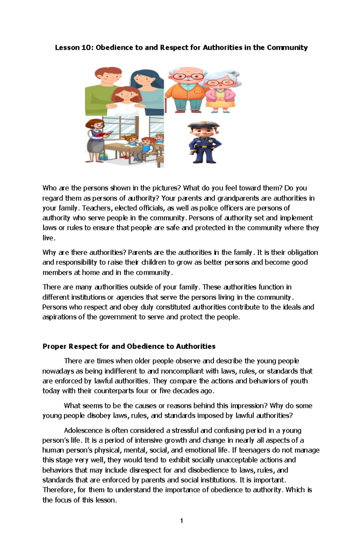 Lesson 10: Understanding Obedience & Respect for Authorities in ...