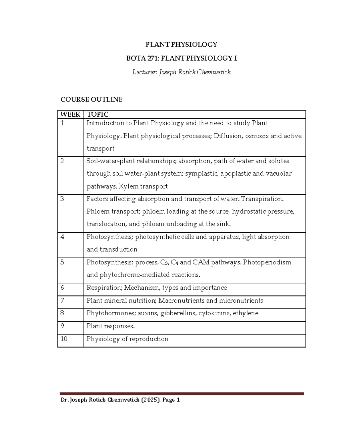 BOTA 271: Comprehensive Notes on Plant Physiology for 2025 - Studocu