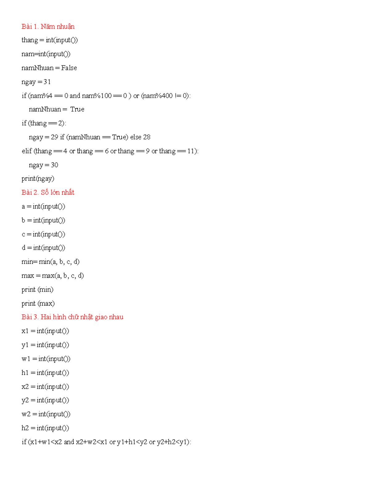 IF ELSE - Câu lệnh If - else - Bài 1. Năm nhuận thang = int(input ...