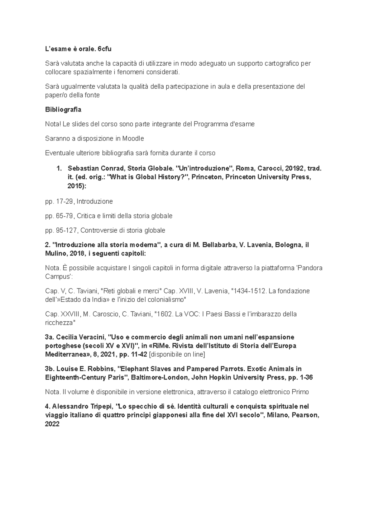 Storia Globale in Età Moderna: Riflessioni e Critiche (6CFU) - Studocu