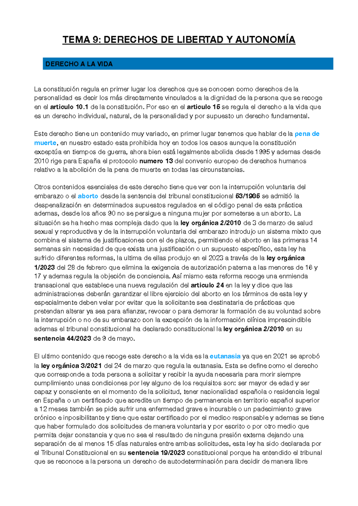 TEMA 9: Derechos de Libertad y Autonomía en la Constitución - Studocu