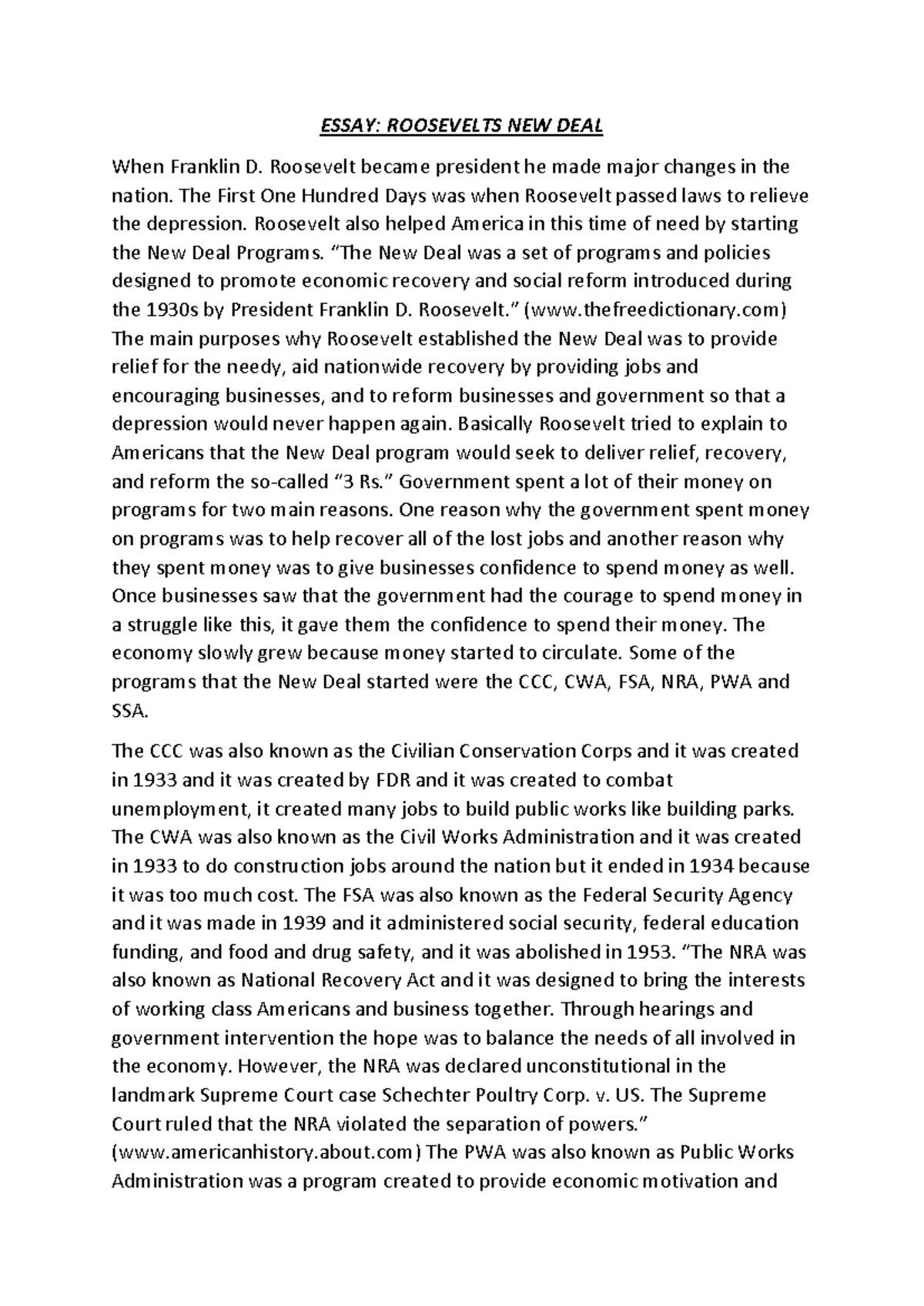 Roosevelts New Deal essay - Studocu