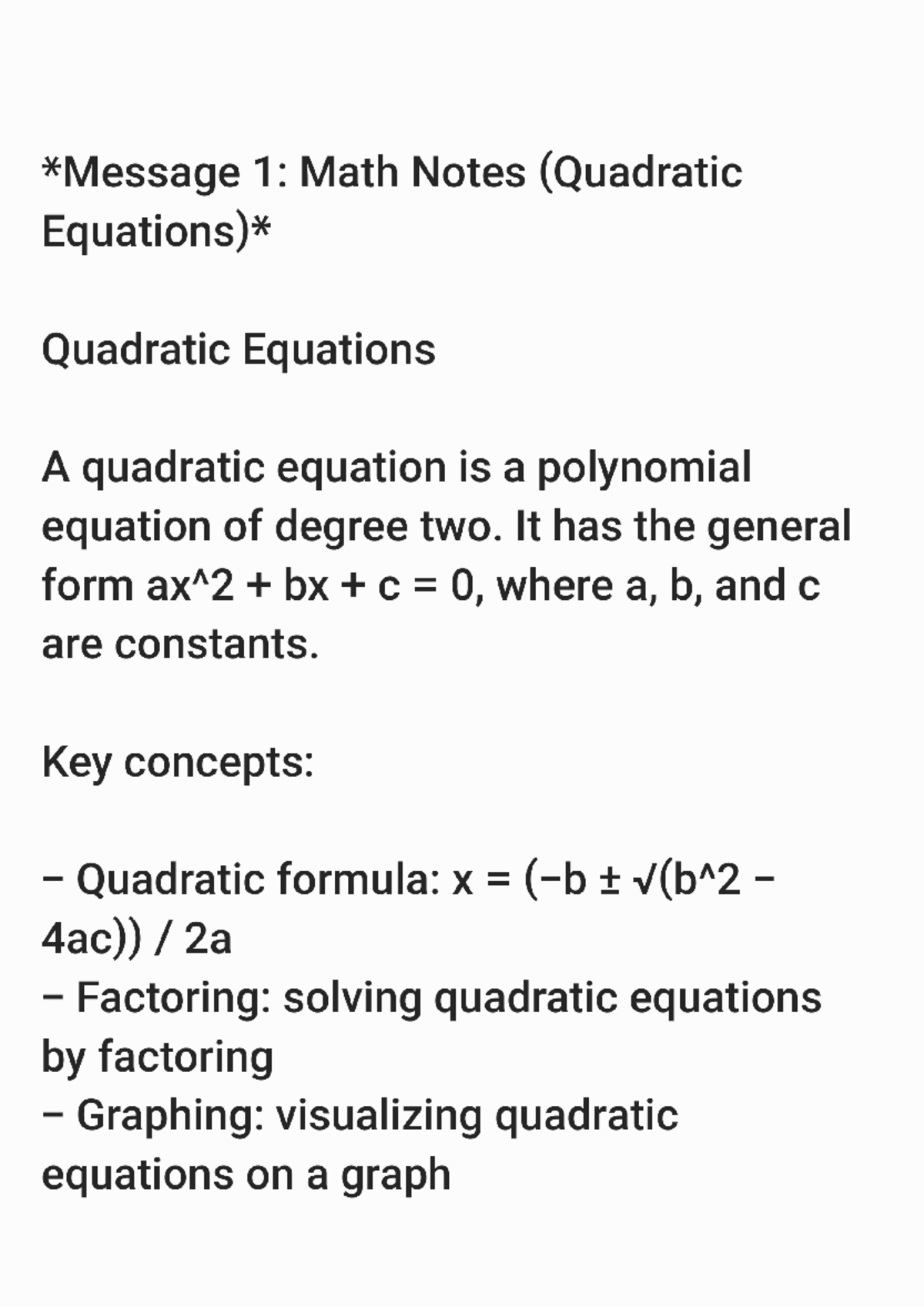 Math notes: Quadratic equations (MATH 101) - Studocu
