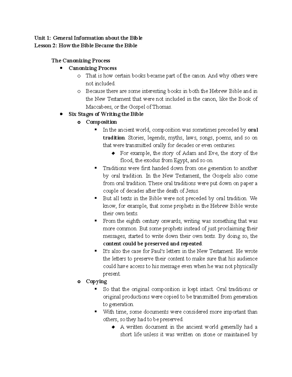 Unit 1: The Canonizing Process of the Bible - Lesson 2 Insights - Studocu