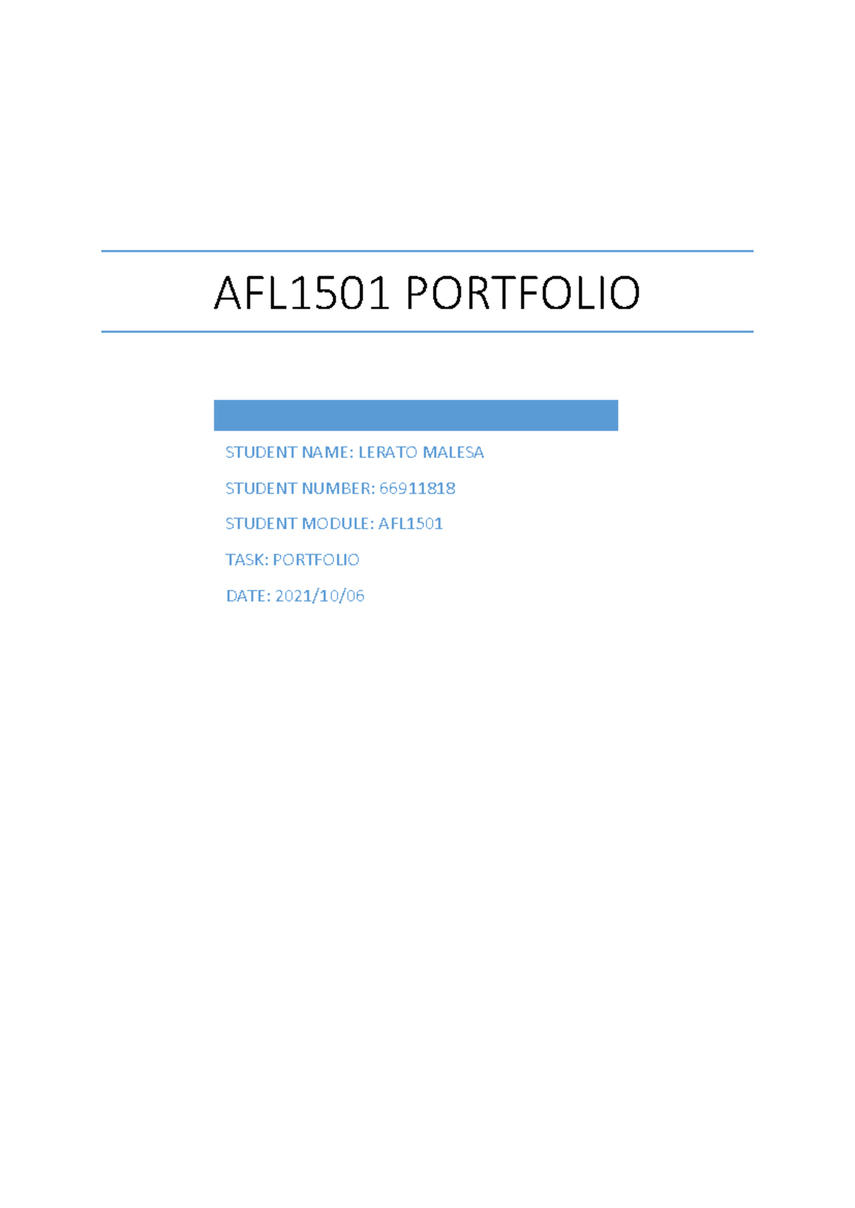 AFL1501 Portfolio: Language and Culture Insights in African Context ...