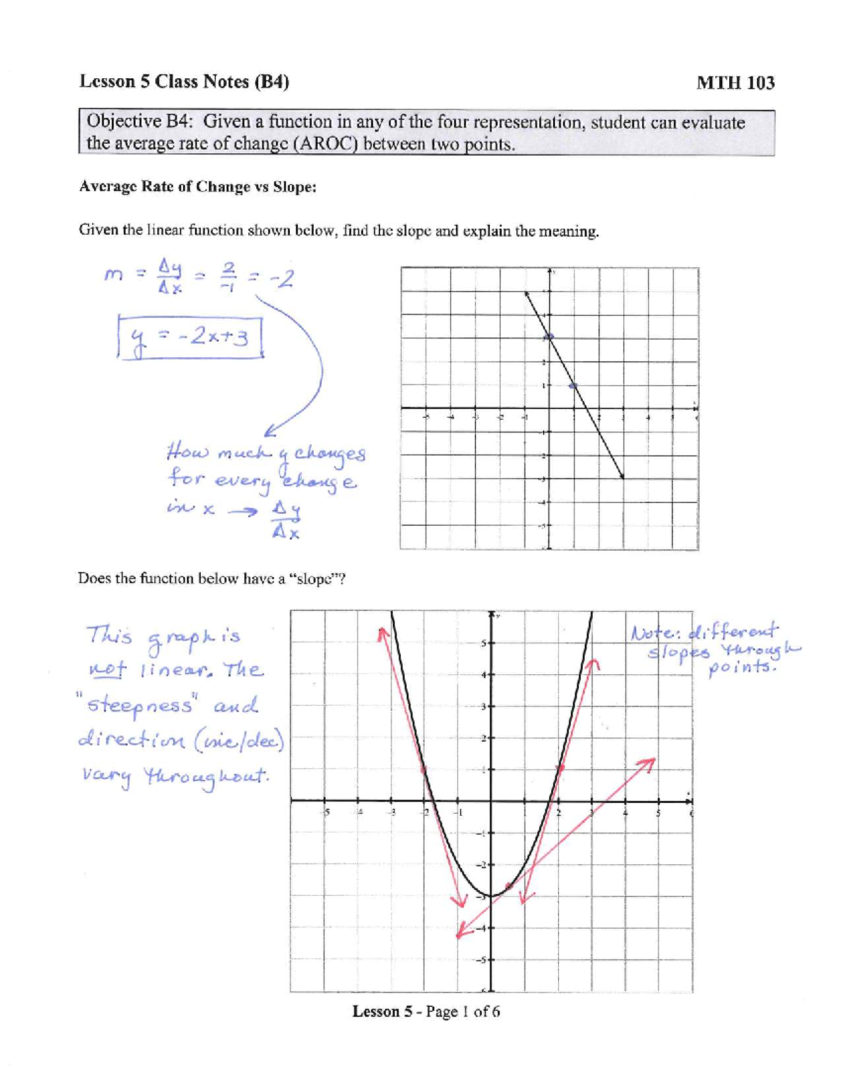 Lesson 5 Class Notes (MTH 103) - Average Rate of Change (AROC) - Studocu