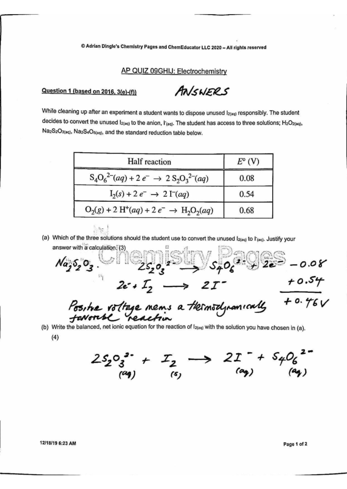 Quiz answers - Unit 9 AP QUIZGHIJ - Adrian Chemistry Pages and ...