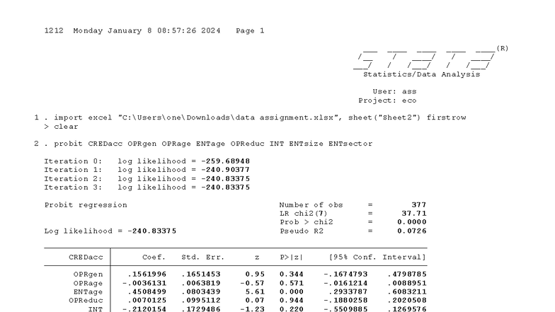 Stata Output Analysis for Probit Regression (Course Code: 1212) - Studocu