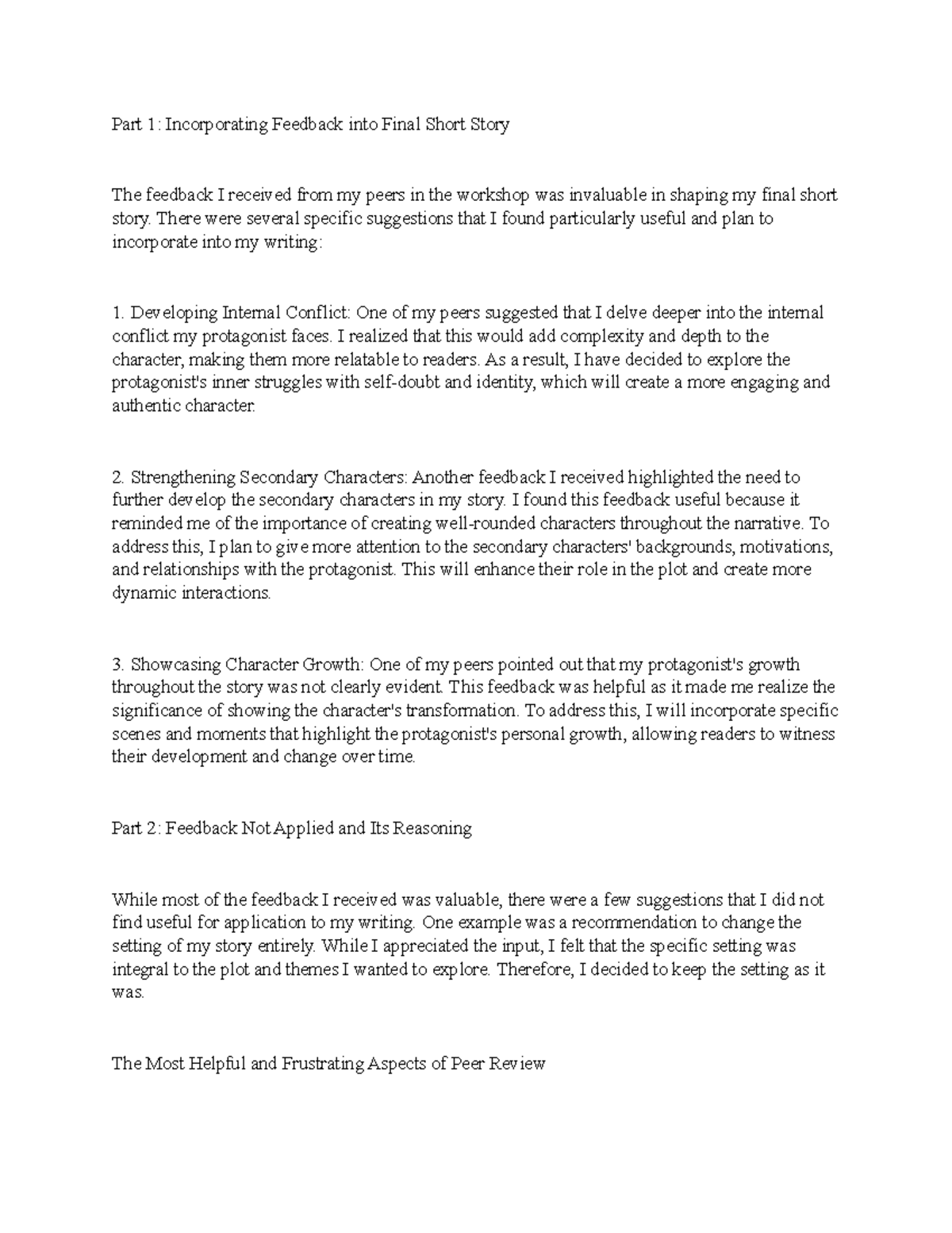 4-1 - Incorporating Peer Feedback for Short Story Development - Studocu