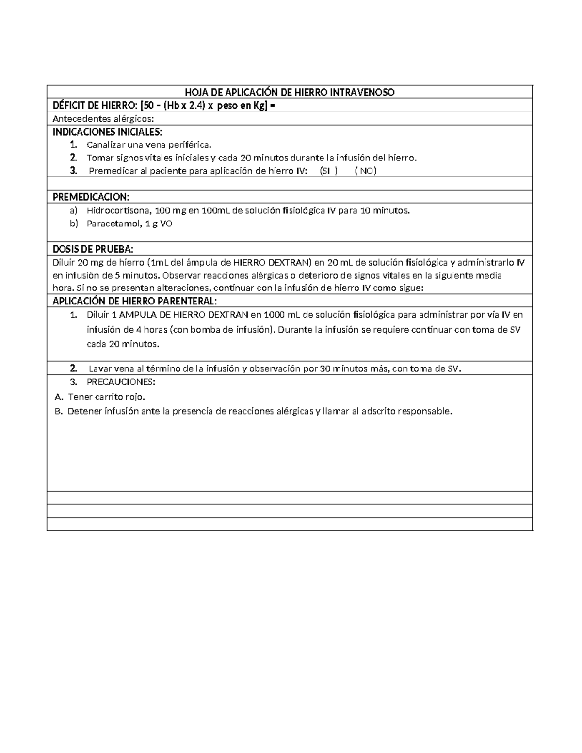 Aplicación de Hierro IV: Hoja de Dextran Parenteral - Studocu