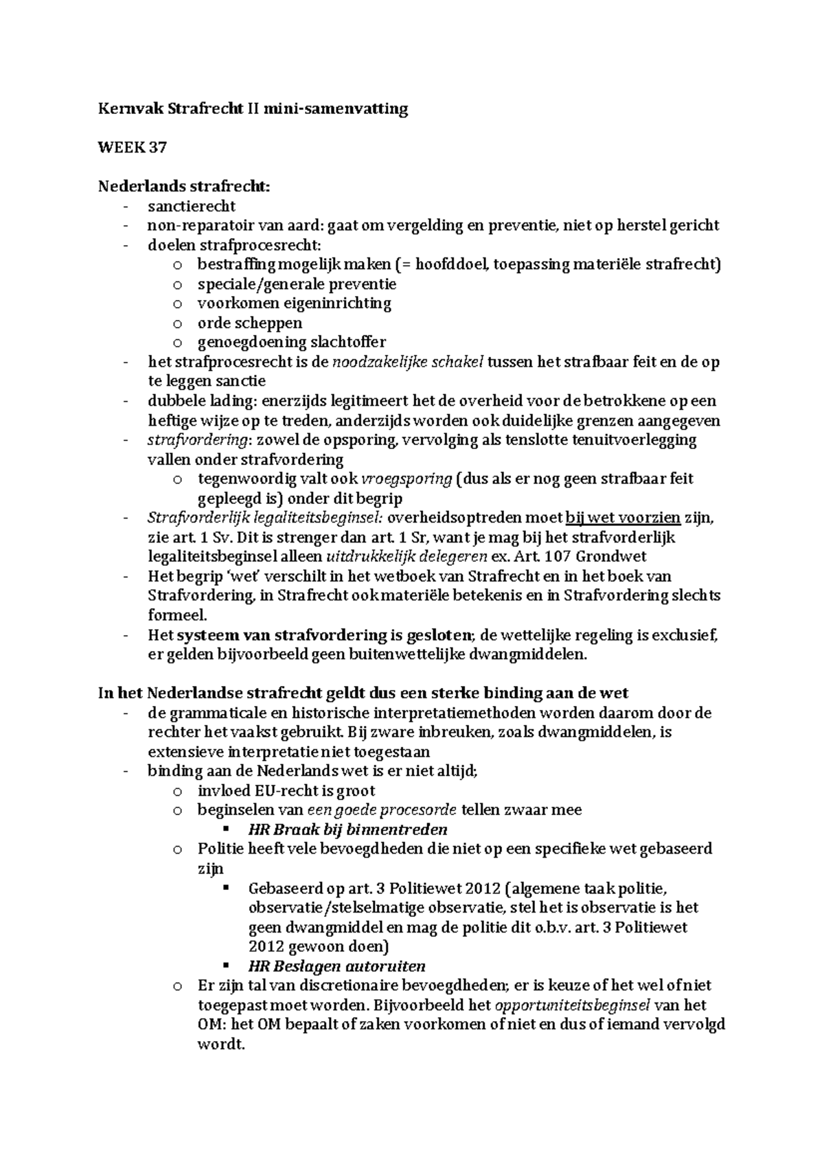 Complete Samenvatting Strafrecht II voor Week 37-43: Belangrijke ...