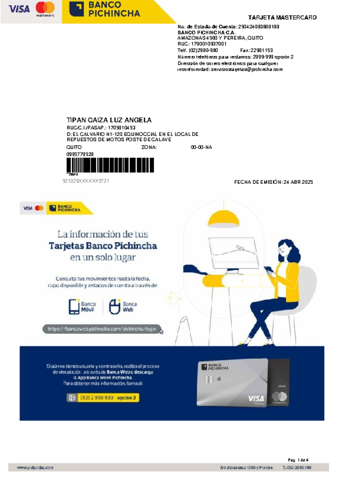 Estado de Cuenta Tarjeta Mastercard - Banco Pichincha - Abr 2025 - Studocu