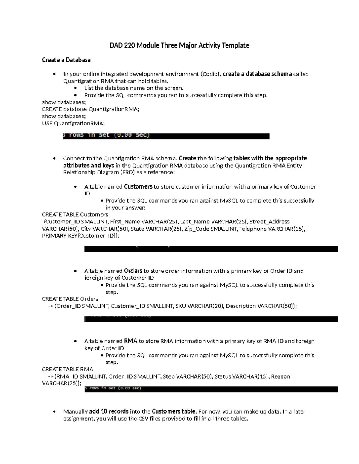 DAD 220 Module 3 Major Activity: Database Creation and Schema Setup ...