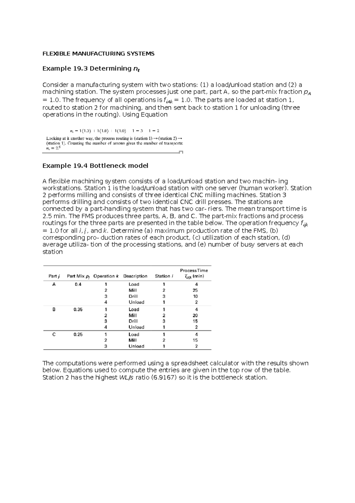 FMS and Manufacturing Systems Analysis: Key Examples & Calculations - Studocu