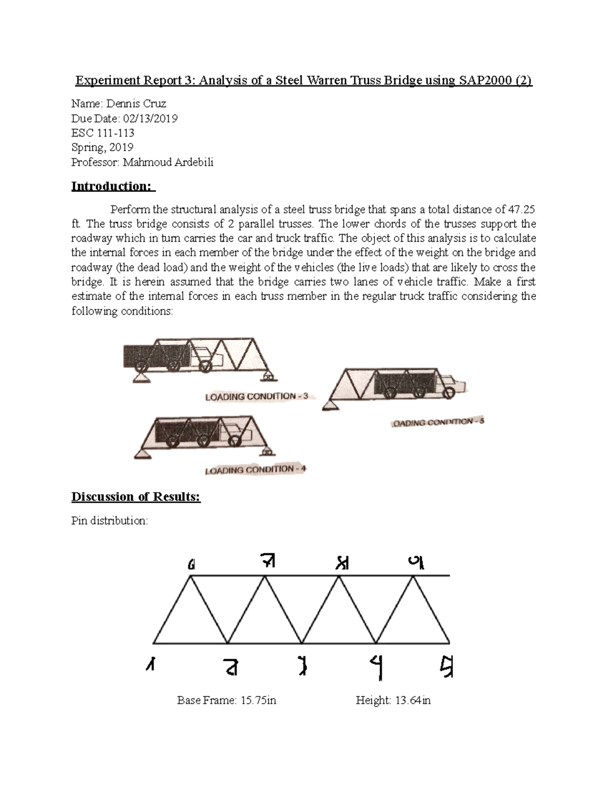 ESC 111: Experiment Report 3 - Steel Warren Truss Bridge Analysis - Studocu