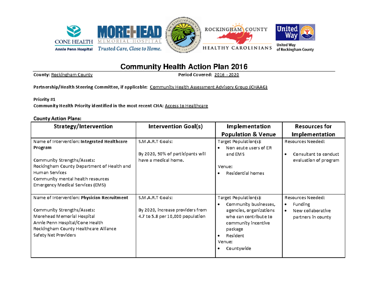 Pdf 2016 chna action plan - Community Health Action Plan 2016 County ...