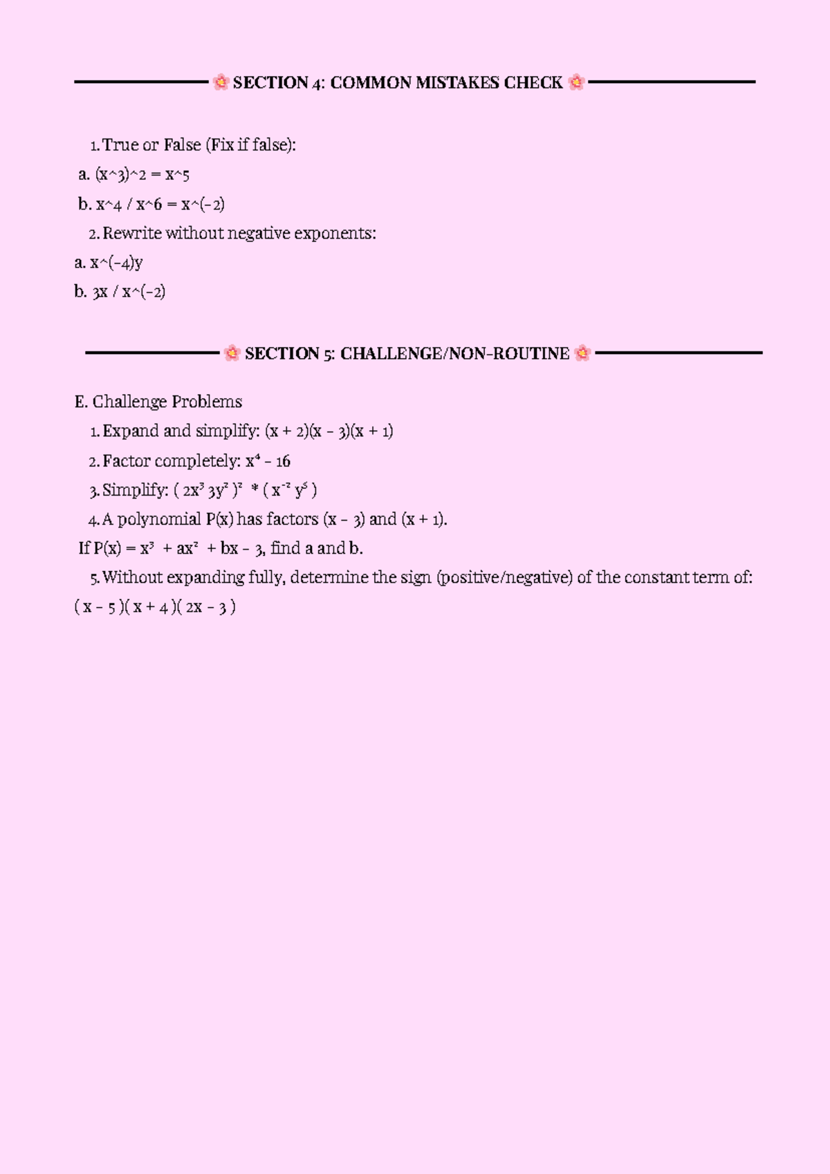 IM3 Algebra II – Common Mistakes & Challenge Problems Guide - Studocu
