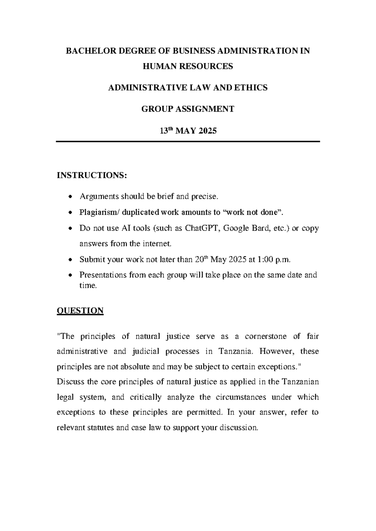 Adm Law & Ethics Grp Assignment: Core Principles of Natural Justice in ...