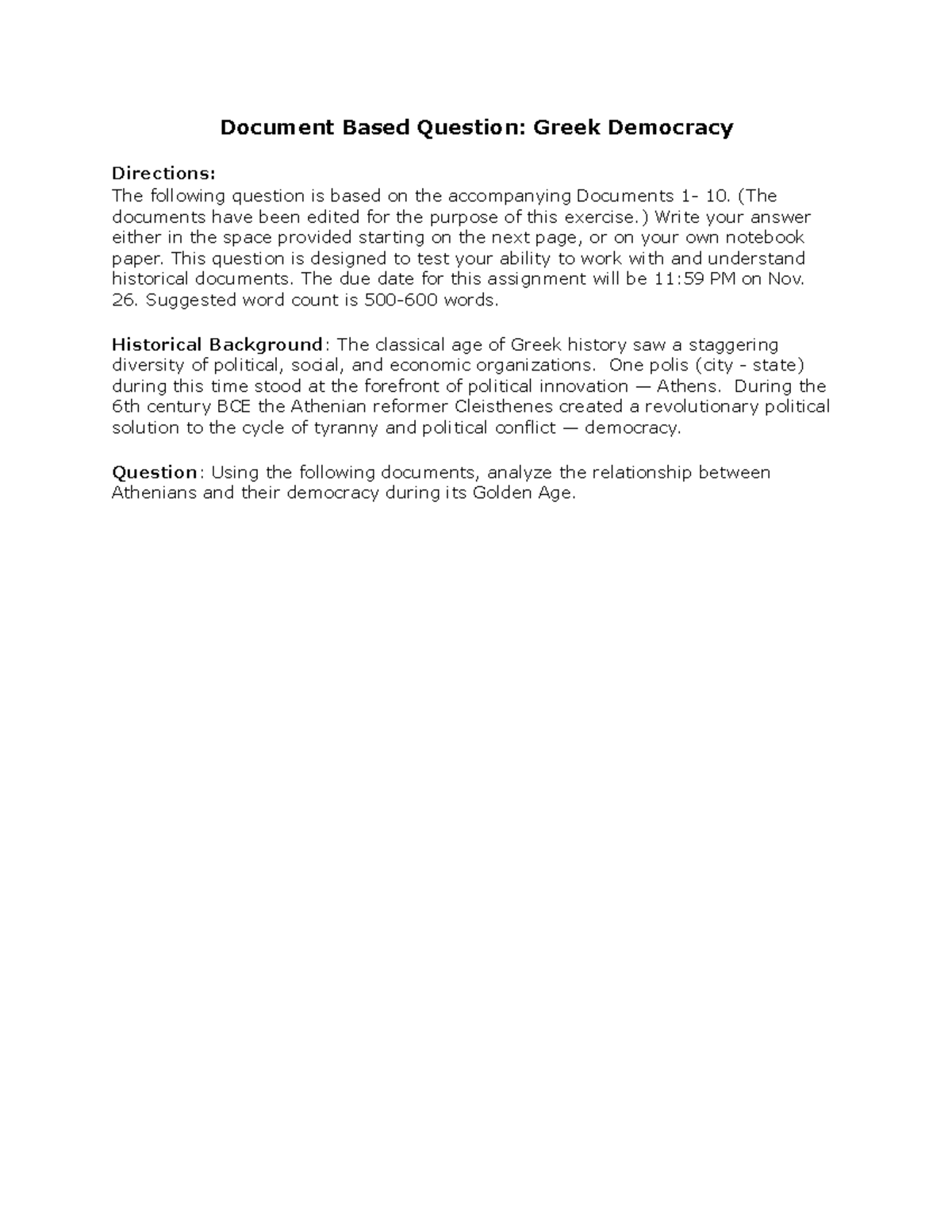 DBQ Project: Analyzing Athenian Democracy During Its Golden Age - Studocu