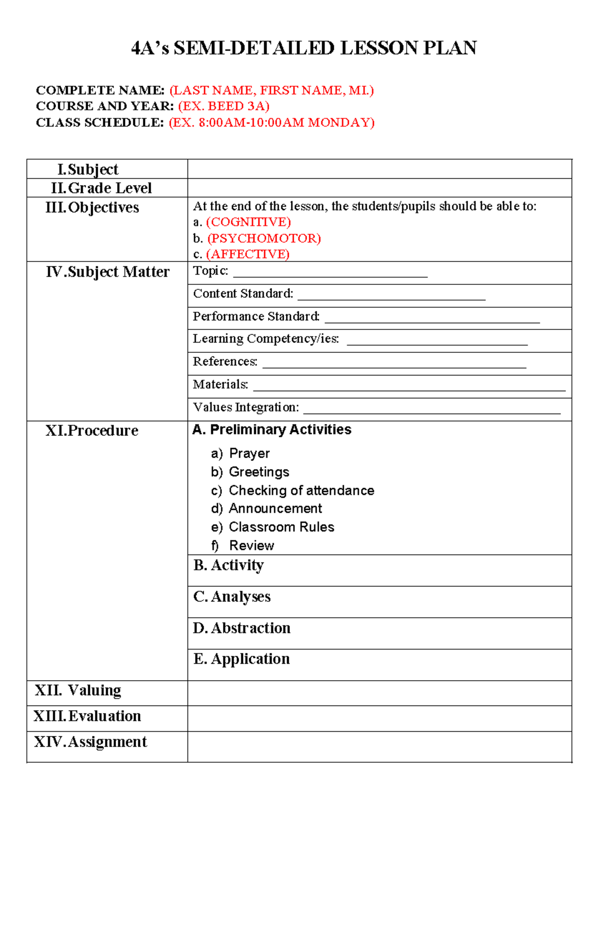 BSED-ENG Lesson-PLAN- Format - 4A’s SEMI-DETAILED LESSON PLAN COMPLETE ...