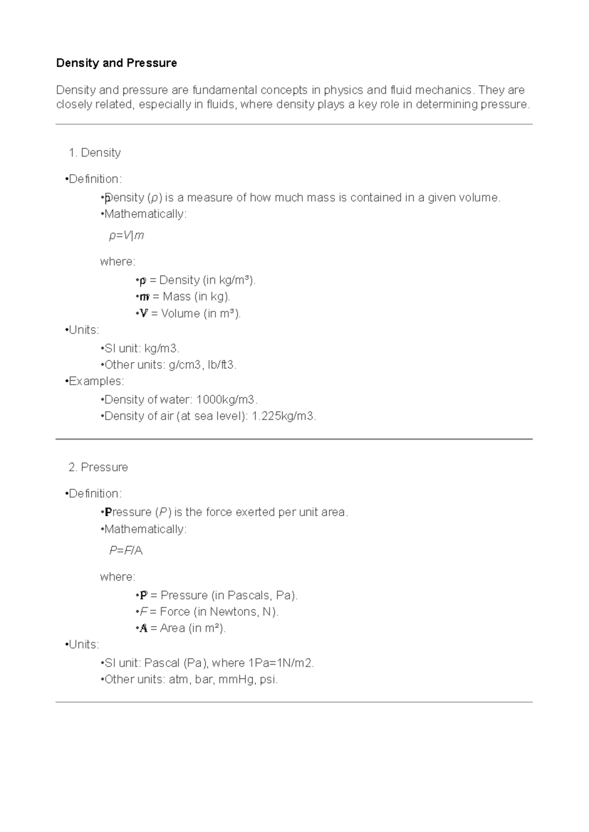 PHYS 101: Density, Pressure, and Buoyancy Concepts Explained - Studocu