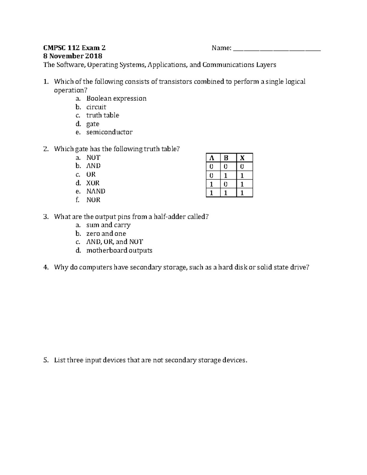 CMPSC 112 Final Exam: Software, Operating Systems, and Applications ...