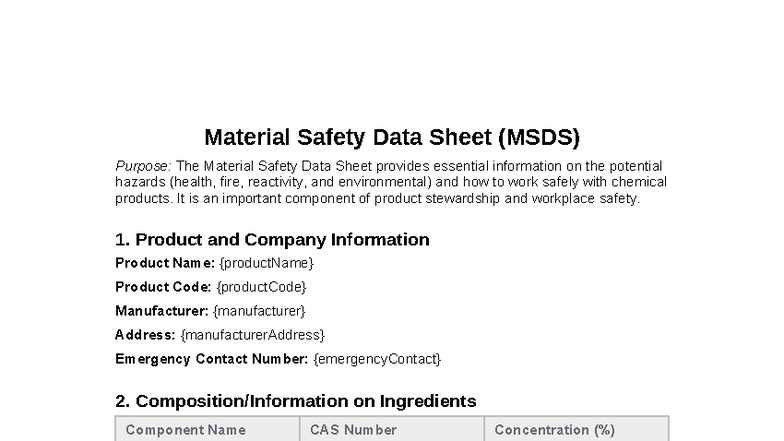 MSDS: Comprehensive Guide to Material Safety Data Sheets - Studocu