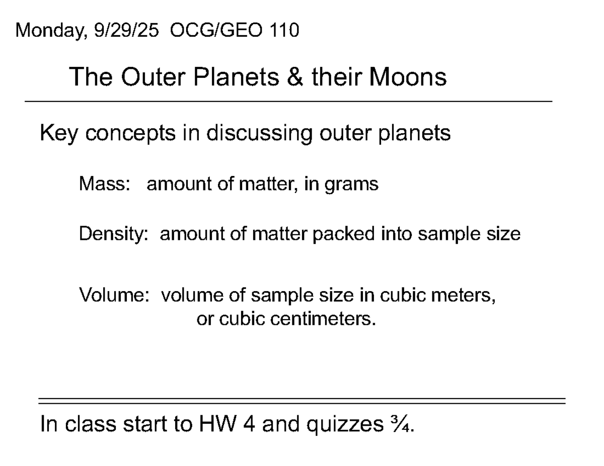 The Outer Planets and Their Moons: Mass & Density Overview (OCG/GEO 110 ...
