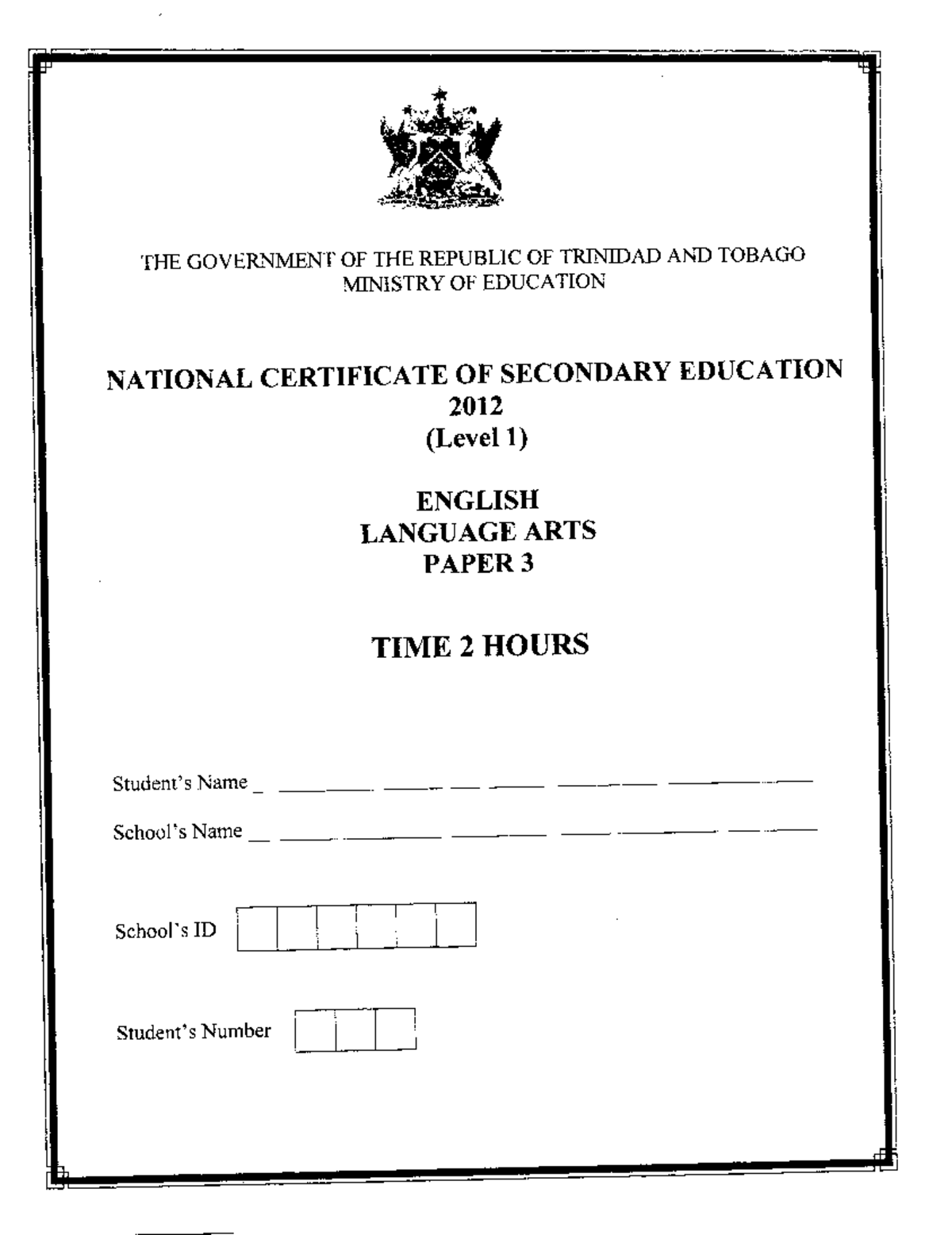 369401363 NCSE 2012 English Language Arts Paper 3 Exam Notes - Studocu