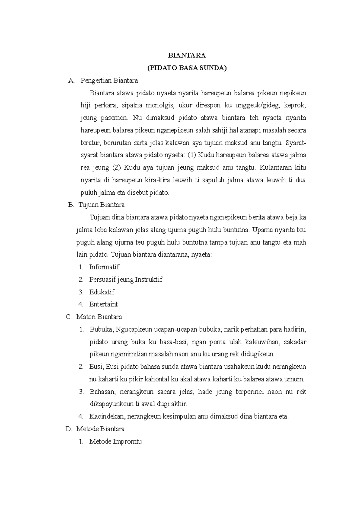 Biantara Basa Sunda: Ajaran sareng Conto Pidato Sunda - Studocu