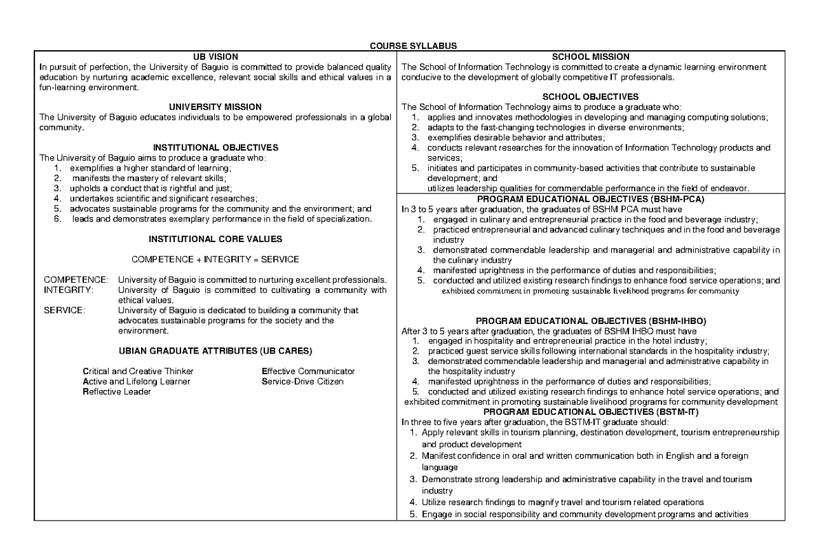 CBMEC 101 - Operations Management Syllabus 2023-2024 - Studocu