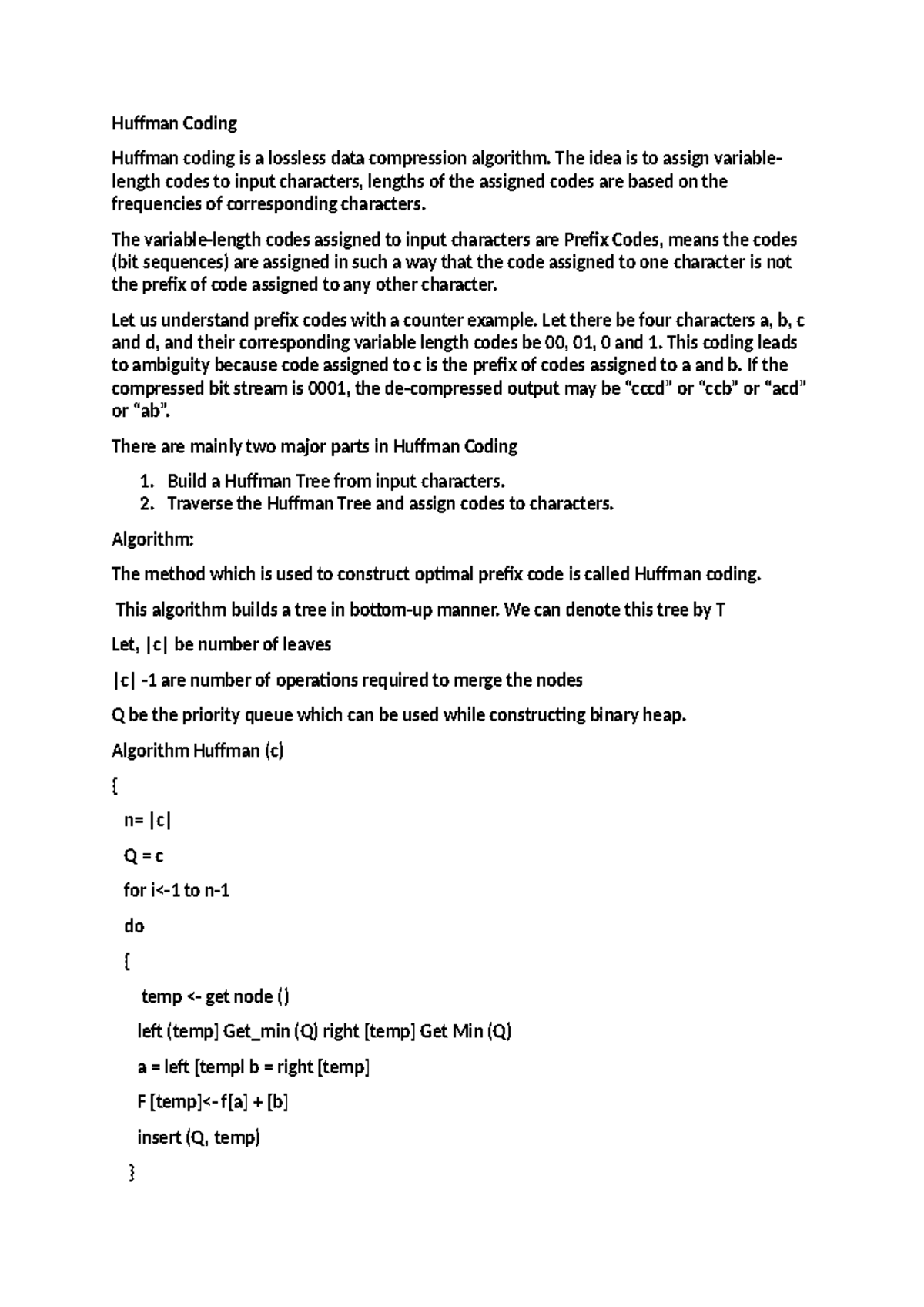 Huffman Coding Algorithm Explained - CS3401 Lecture Notes - Studocu