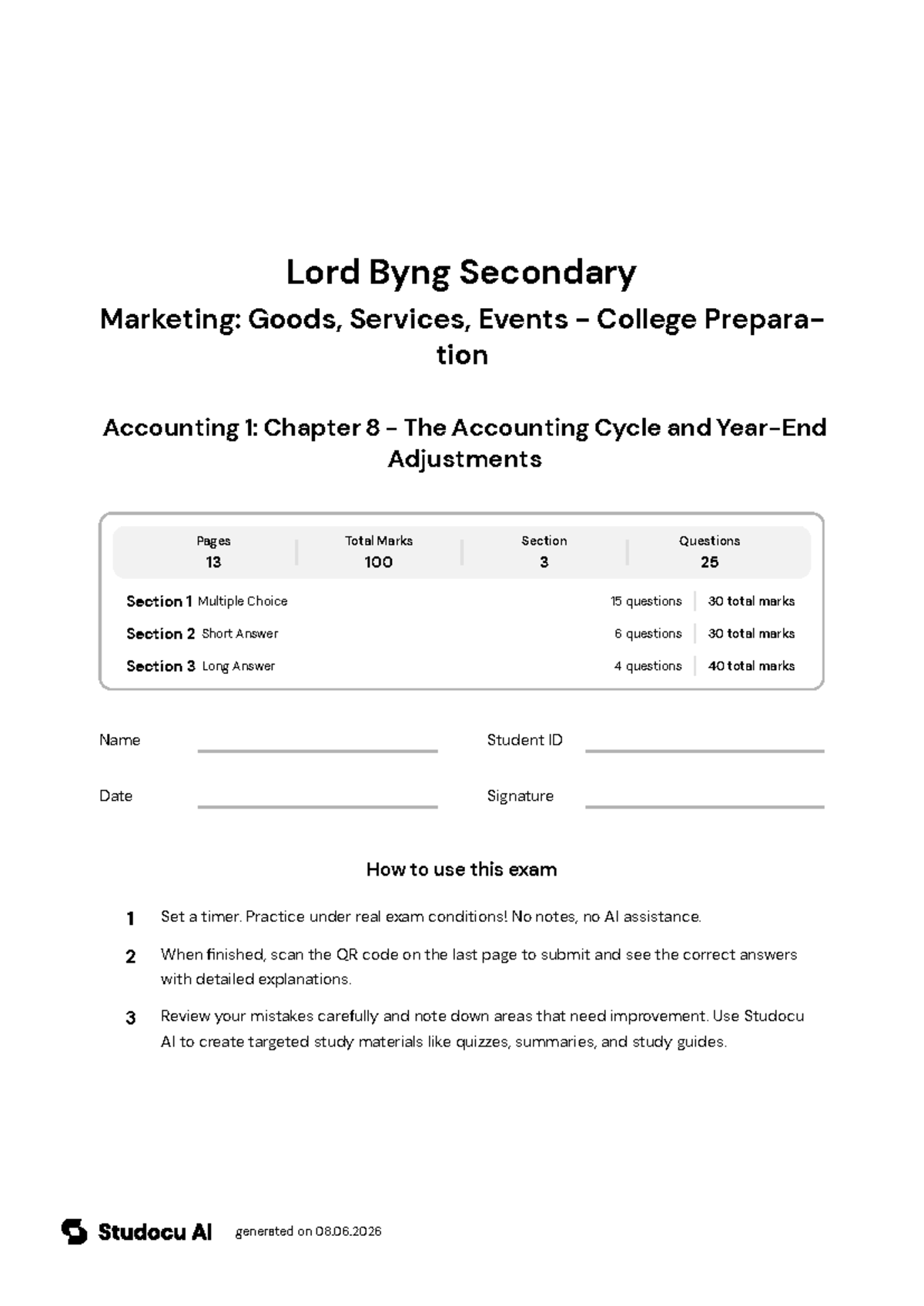 Accounting 1: Final Exam on The Accounting Cycle - Studocu