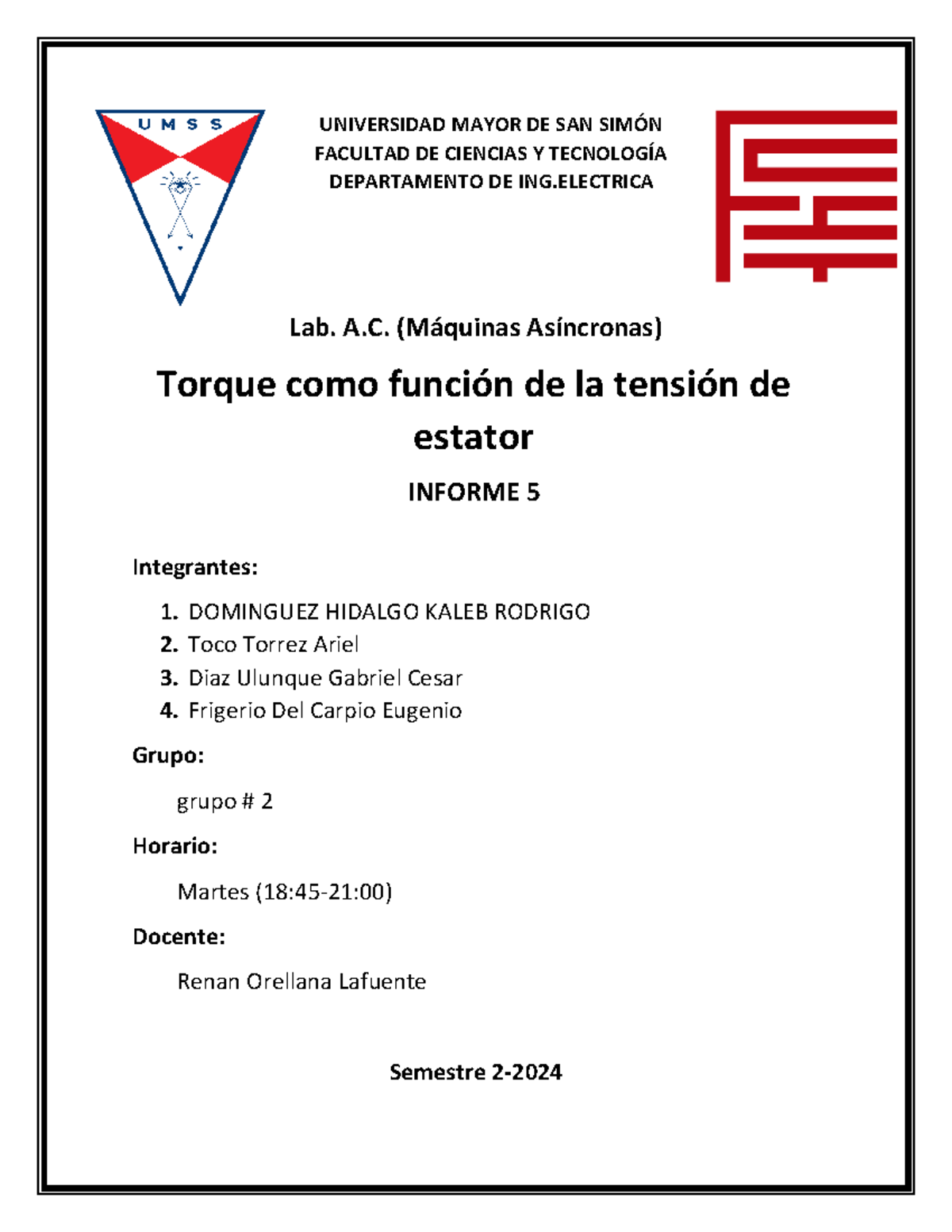 Informe de Laboratorio P5-G2: Torque y Tensión de Estator en Máquinas ...