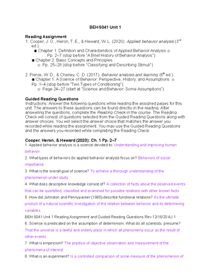 BEH 5041 Unit 3 Reading Assignment and Guided Reading Questions - Pierce, W. D., & Cheney, C. D ...